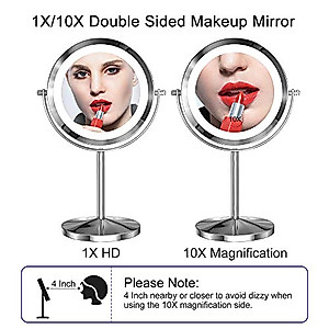Gospire LED Makeup Mirror 1x/10x Magnifying with Touch Screen Adjustable LED Light, 7" Lighted Vanity Swivel Mirror Double Sided Cosmetic Mirror (Silver-Dimmable Switch)