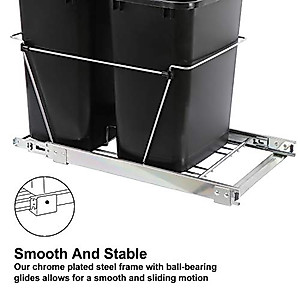 Double 35-Quart Sliding Pull Out Waste Bin Container, Kitchen Trash Can Under Cabinet Trash for Home Base Kitchen Cabinet - 17.5 Gallons