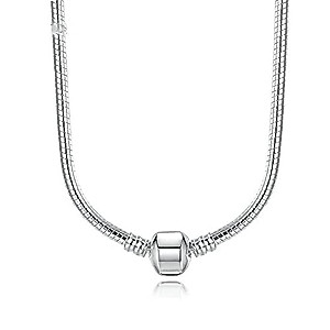 European 3mm Snake Chain Charm Bead Pendant Necklace Jewelry Fits Pandora & More