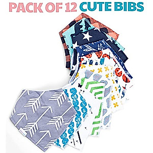 Baby Bandana Bibs 12 Pack - Organic Baby Bibs for Boy and Girls, Soft and Stylish Drool Bibs for Teething and Drooling, Ultra Absorbent Bibs for baby boy