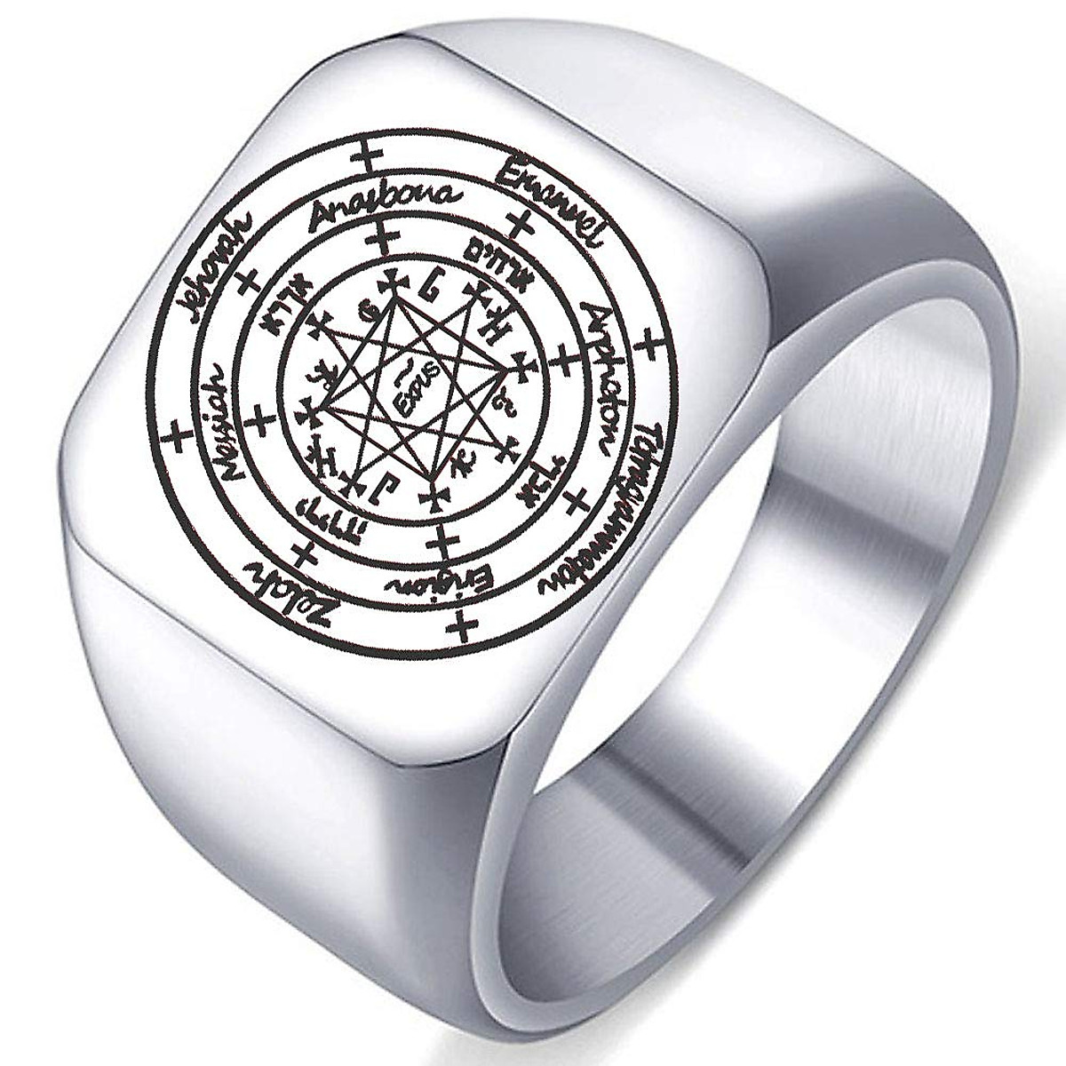 Solomon The Grand Pentacle of Rabbi Seal Sigil Womens Stainless Steel Ring