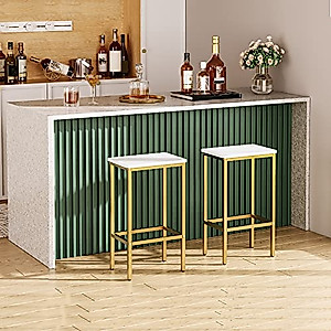 MAHANCRIS Bar Stools, Set of 2 Bar Chairs, Kitchen Breakfast Bar Stools with Footrest, 25.8-Inch Height, Rectangular Industrial Bar Stools, for Dining Room, Easy Assembly, White and Gold BAJW0101