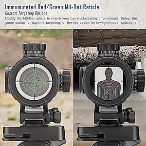 Barska Compact Rifle Scope Red/Green Illuminated Mil-Dot Reticle with Cantilever Rings - 1-4x28