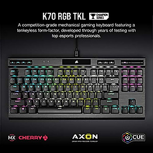 CORSAIR K70 RGB Tenkeyless Mechanical Gaming Keyboard - CHERRY MX SPEED Switches, Aluminum Frame, Per-Key RGB Backlighting, Detachable USB-C Cable