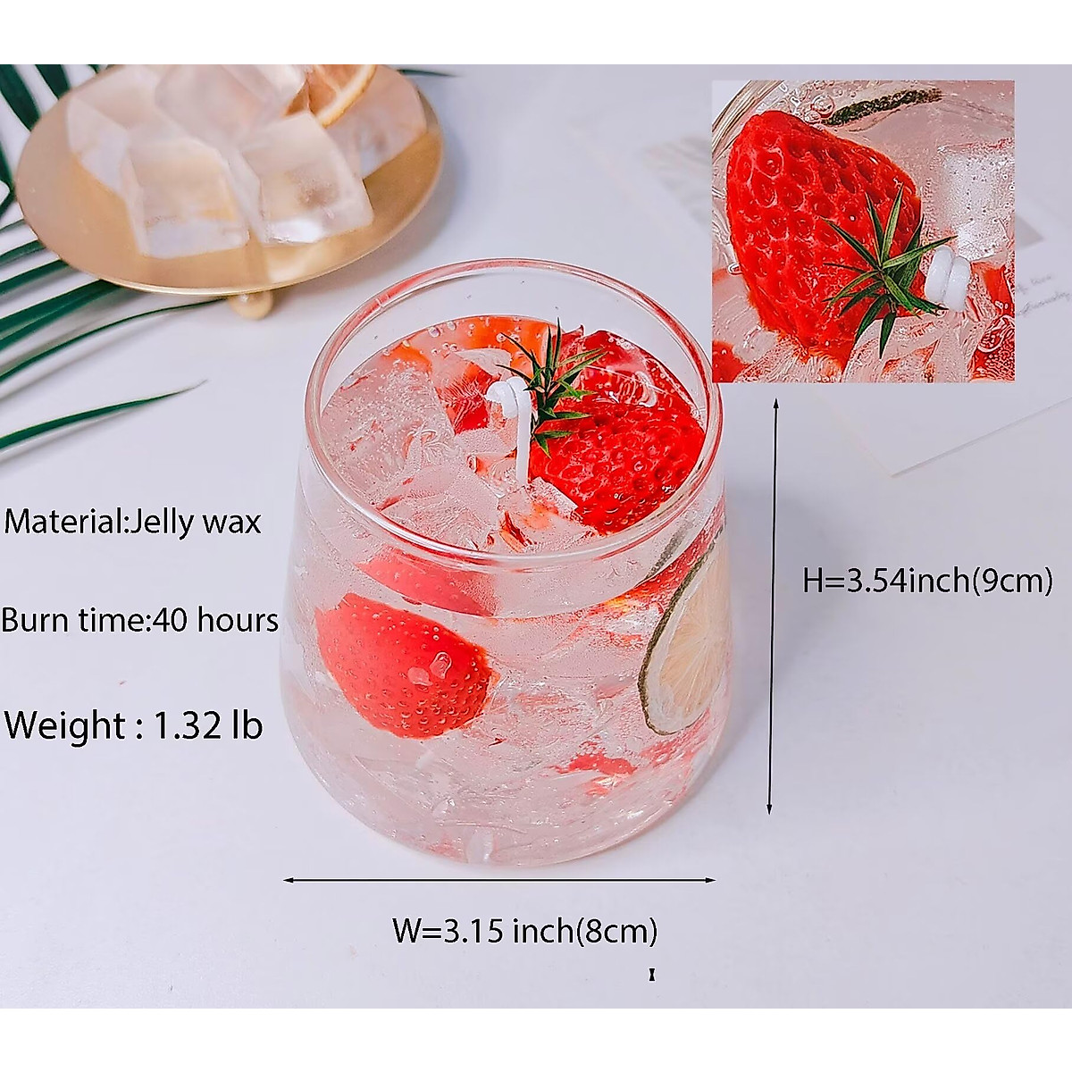 Decorative Jar Candles for Home Scented Aromatherapy Candle Long Lasting Cute Candles Gift for Women Mother's Thanksgiving Day Birthday Present Unique Jelly Wax Candle Strawberry