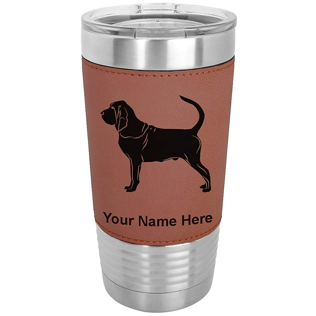 LaserGram 20oz Vacuum Insulated Tumbler Mug, Bloodhound Dog, Personalized Engraving Included (Faux Leather, Dark Brown)