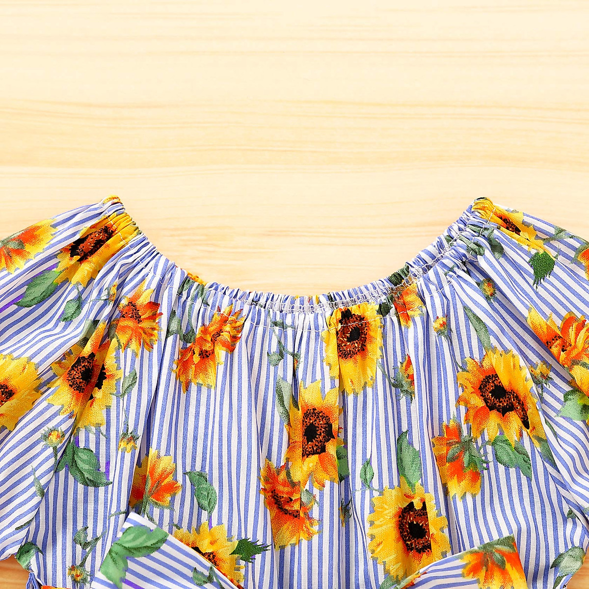 YOUNGER TREE Kids Toddler Baby Girls Summer Outfit Off-Shoulder Sunflower Overall Romper Jumpsuit Short Trousers Clothes (Sunflower, 18-24 Months)