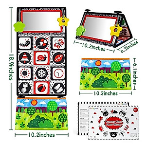 Dr.Rapeti Tummy Time Floor Mirror for Baby Infant Toddler Kids Black and White High Contrast Baby Toy with Crinkle Cloth Book Teethers Floor Activity Toy Washable Non-Toxic