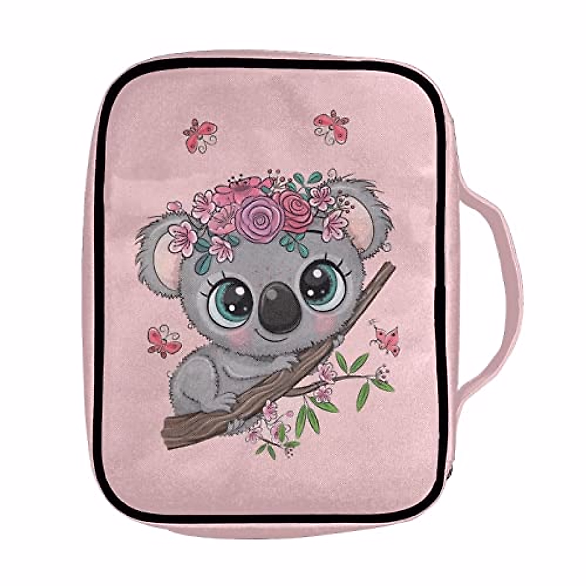 Tongluoye Koala Bible Cover Case for Women Teen Girls Lovely Pink Bible Bag for School Outdoor Party Activity Flowers Bible Carrier with Handle Portable Waterproof Handbags for Notebooks Pens Phones
