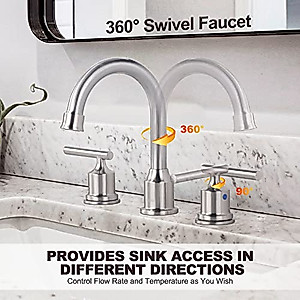WOWOW Widespread Bathroom Faucet Brushed Nickel Bathroom Sink Faucet 8 inch Vanity Faucet 2 Handle 3 Holes Deck Mount Brass RV Bathroom Faucets with Drain