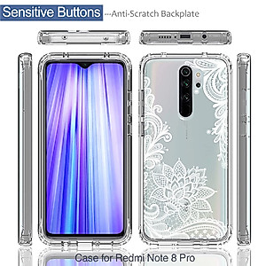Tothedu Phone Case for Redmi Note 8 Pro M1906G7I Case with Tempered-Glass Screen Protector, Cute Clear Mandala Pattern Full Body Protective Cover Cases for Xiaomi Redmi Note 8 Pro (Mandala)