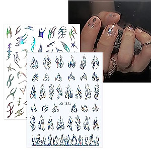 JMEOWIO 10 Sheets Abstract Flame Line Nail Art Stickers Decals Self-Adhesive Pegatinas Uñas Colorful Nail Supplies Nail Art Design Decoration Accessories