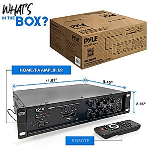 Pyle Bluetooth Home PA Mixing Amplifier - 500W Home Audio Rack Mount Stereo Power Amplifier Receiver w/FM Radio, Digital LED Display, USB/AUX/Mic, Optical/Coaxial, AC-3, 70V/100V Output - PMX3500PH