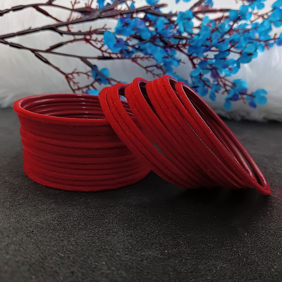 Efulgenz Indian Bangles Set Indian Bangles for Women Bollywood Plain Metal Velvet Bangles Bracelet Red Bangles Indian Costume Jewelry for Women