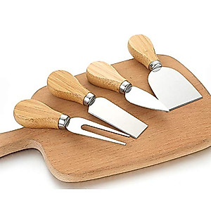 Cheese Knife Set,4 Pieces Stainless Steel Cheese Knives for Charcuterie Board,Charcuterie Knife Spreader Fork Set with Bamboo Wood Handle,Cheese Utensils Tools Set with Cutter Slicer Shaver