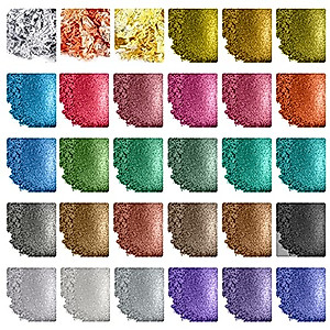 Mica Powder - 30 Pearlescent Epoxy Resin Color Pigments Set- Natural Cosmetic Grade Pigment for Soap Dye, Lip Gloss, Nail Polish, Makeup, Epoxy Resin, Candle Making, Bath Bombs, Slime, 5g/0.18oz