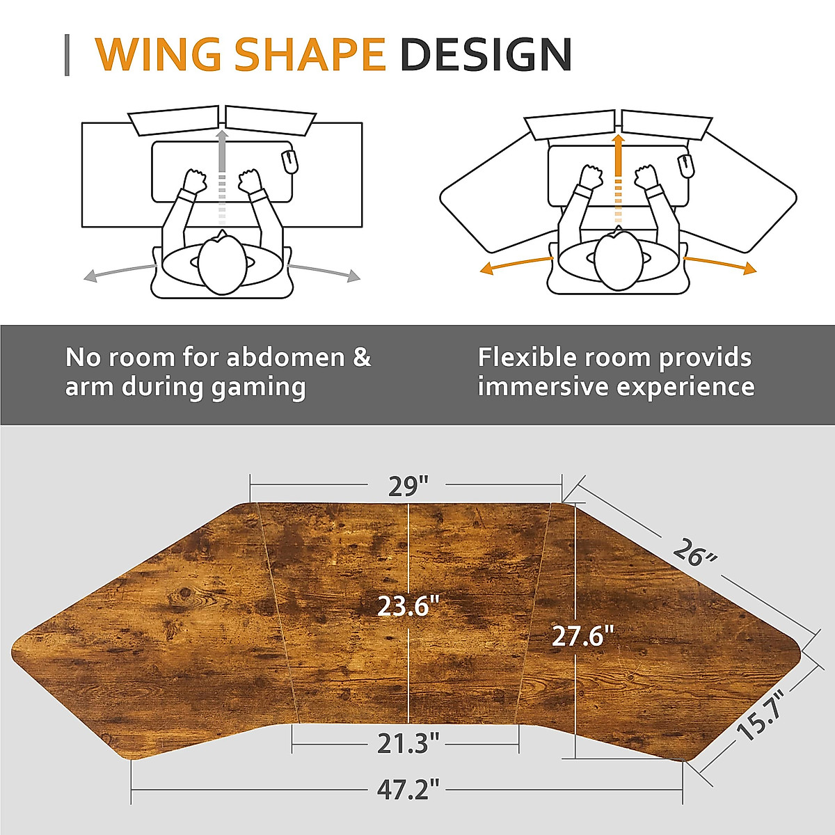 Utureal 71 Inch Electric Standing Desk Dual Motor, Wing Shaped Height Adjustable Corner Desk for Home Office, Ergonomic Stand Up Desk with 3 Memory Presets, Brown Top Black Frame Sit Stand Workstation