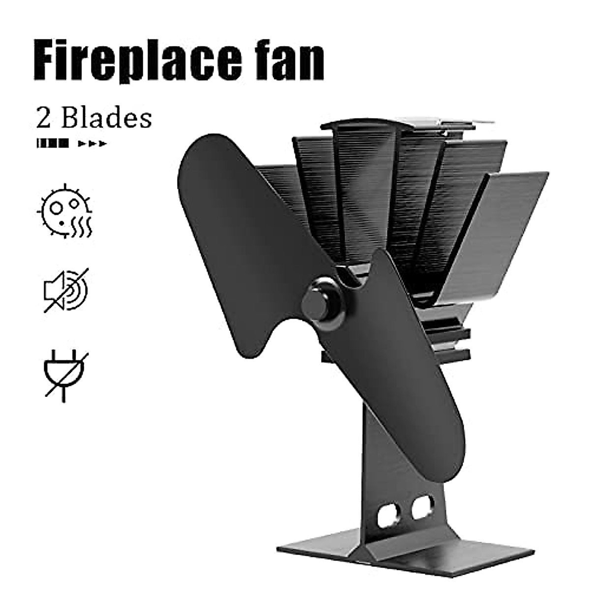 COMBIUBIU Wood Stove Fan Heat Powered 2 Blade Fireplace Fan with Magnetic Thermometer No Electricity Required,Silent Operation,Stove Fan for Gas/Pellet/Wood Burning Stove Accessories