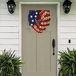 Patriotic Independence Day Wreath American Front Door Wreath 4th of July Wreath Memorial Day Wreath Handmade Hanging Wreath Red White and Blue Flag Day Wreath Veteran's Day Garden Home Decor (E)
