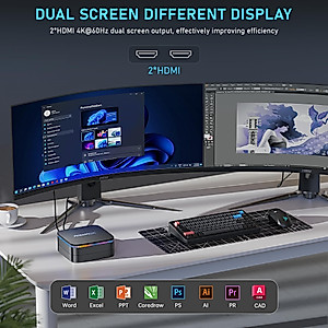 Mini PC RGB AK1 Plus, Intel N95(up to 3.4GHz) 12th Gen Processor Mini Desktop Computer, 16GB RAM 512GB SSD, Dual 4K HDMI, Windows 11 Small PC, 2.4/5G WiFi, Bluetooth, Business/Office/HTPC