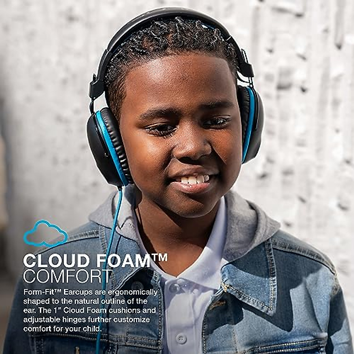 JLab JBuddies Pro Wired Over-Ear Kids Headphones, Built-in Volume Regulators for Safety, Folding, Adjustable, Noise Isolation, with Mic, Blue