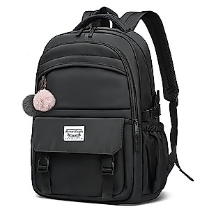 School Backpack Laptop Computer Backpack 15.6 inch Anti-theft Big Daypack Casual Bag Travel Bookbag Aesthetic Cute Backpacks for College Large Backpacks Purse for Boy Girl Teen Women Men Student-Black