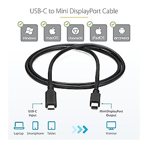 StarTech.com 1m / 3.3ft USB-C to Mini DisplayPort Cable - 4K 60Hz - Black - USB 3.1 Type C to mDP Adapter (CDP2MDPMM1MB)