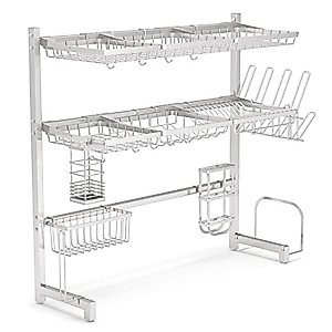 1Easylife Over The Sink Dish Drying Rack 3 Tier Stainless Steel Large Kitchen Rack Dish Drainers for Home Kitchen Counter Storage, Shelf with Utensil Holder, Above Sink Shelves (silver1)