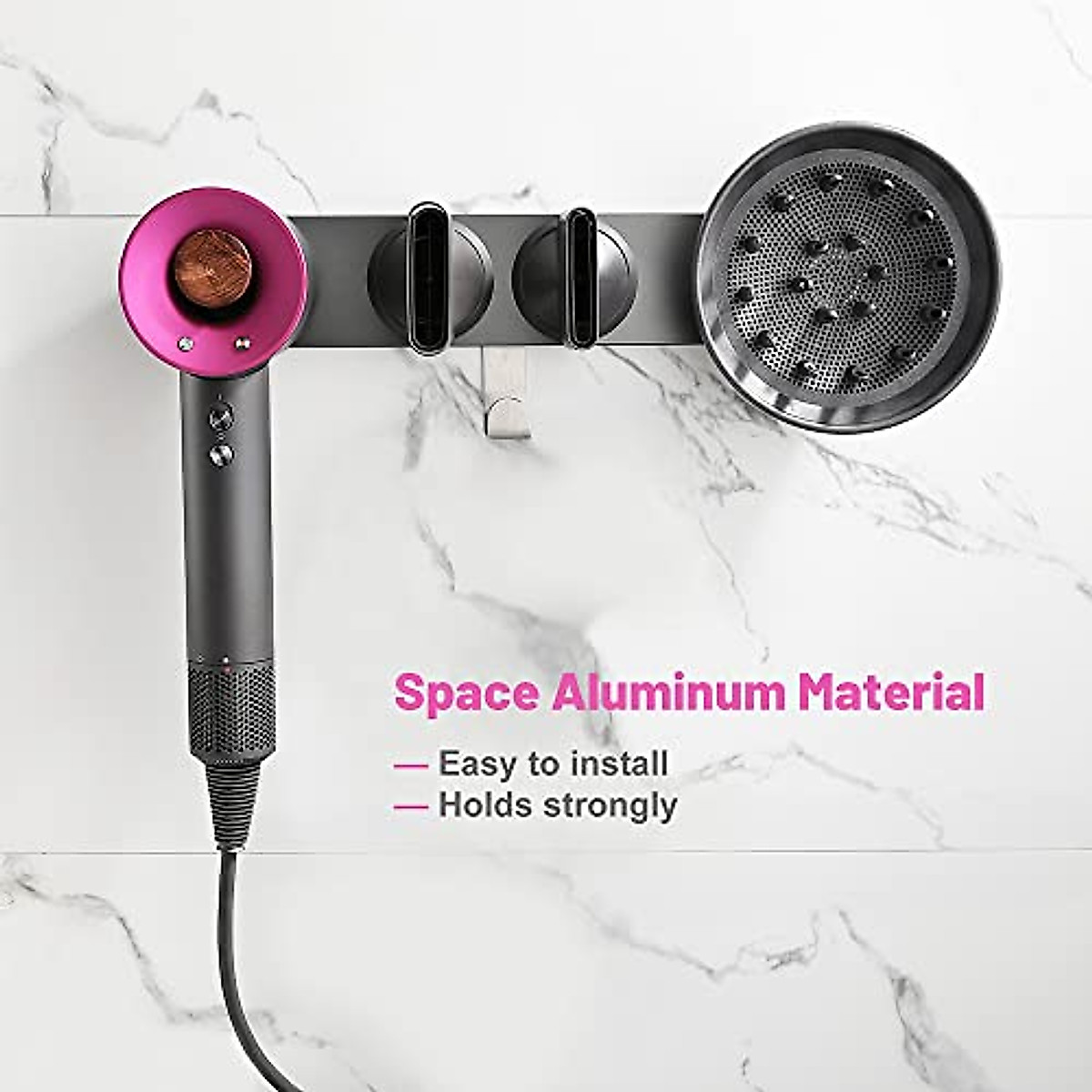 Wall Mount Hair Dryer Holder for Dyson Supersonic, Support Drilling or No-Drilling Installation Method, Magnetic Bracket Stand Storage Rack Organizer for Dyson Supersonic Hair Dryer, Diffuser, Nozzle