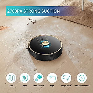 UONI V980Plus Robot Vacuum Cleaner and Mop Combo with LIDAR Mapping Technology - 2700Pa Strong Suction Slim Design Self-Charging 5200mAh Robotic Vacuums Ideal for Pet Hair Hard Floor Carpets