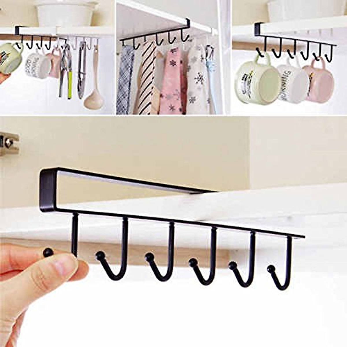 NPLE--Kitchen Storage Shelf Cupboard Hanging Hook Shelf Dish Hanger Organizer Holders (Black)