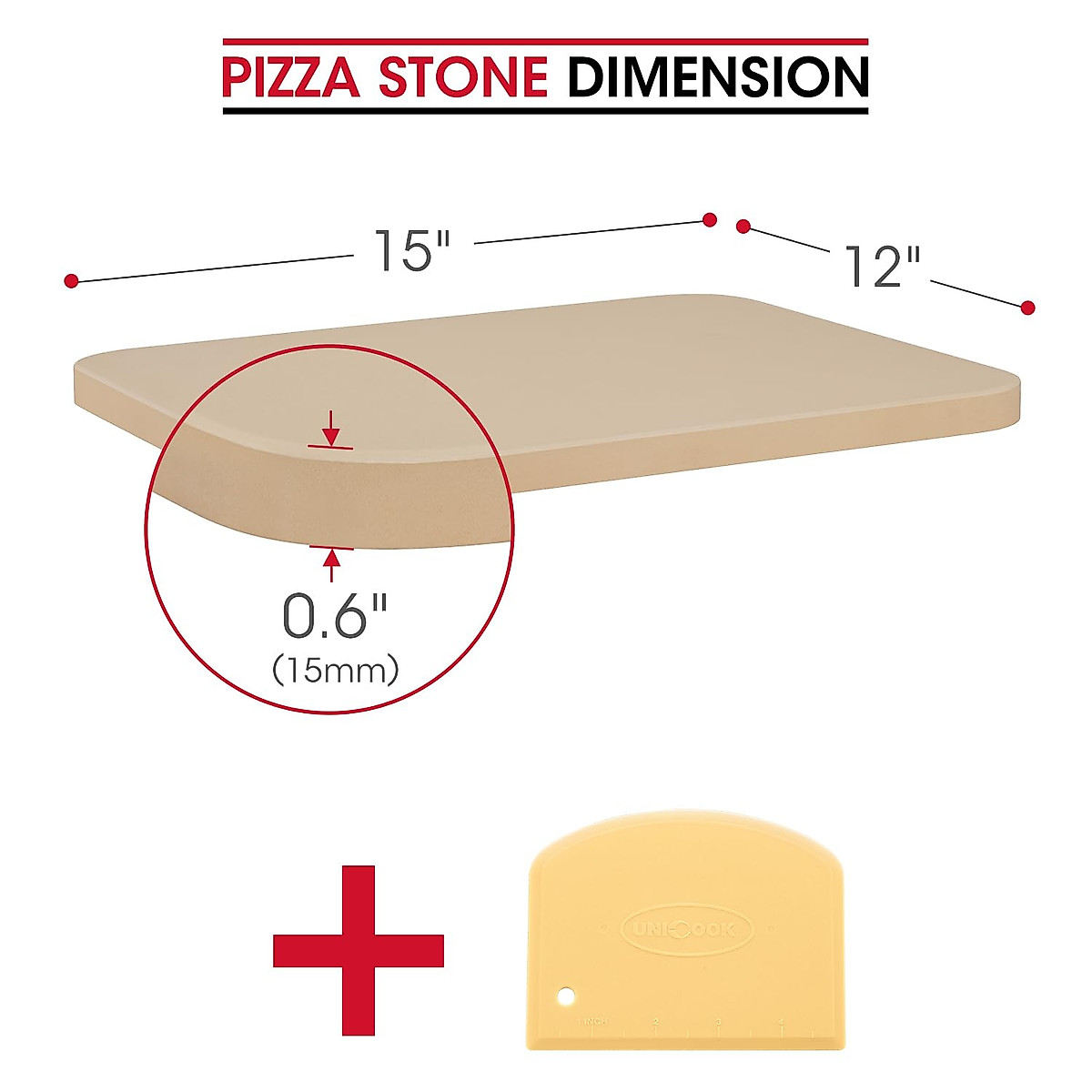 Unicook Pizza Stone for Oven and Grill, 15 Inch Large Baking Stone, Heavy Duty Cordierite Bread Pan, Thermal Shock Resistant Oven Cooking Stoneware for Pizzas, Bread, Cookie and More