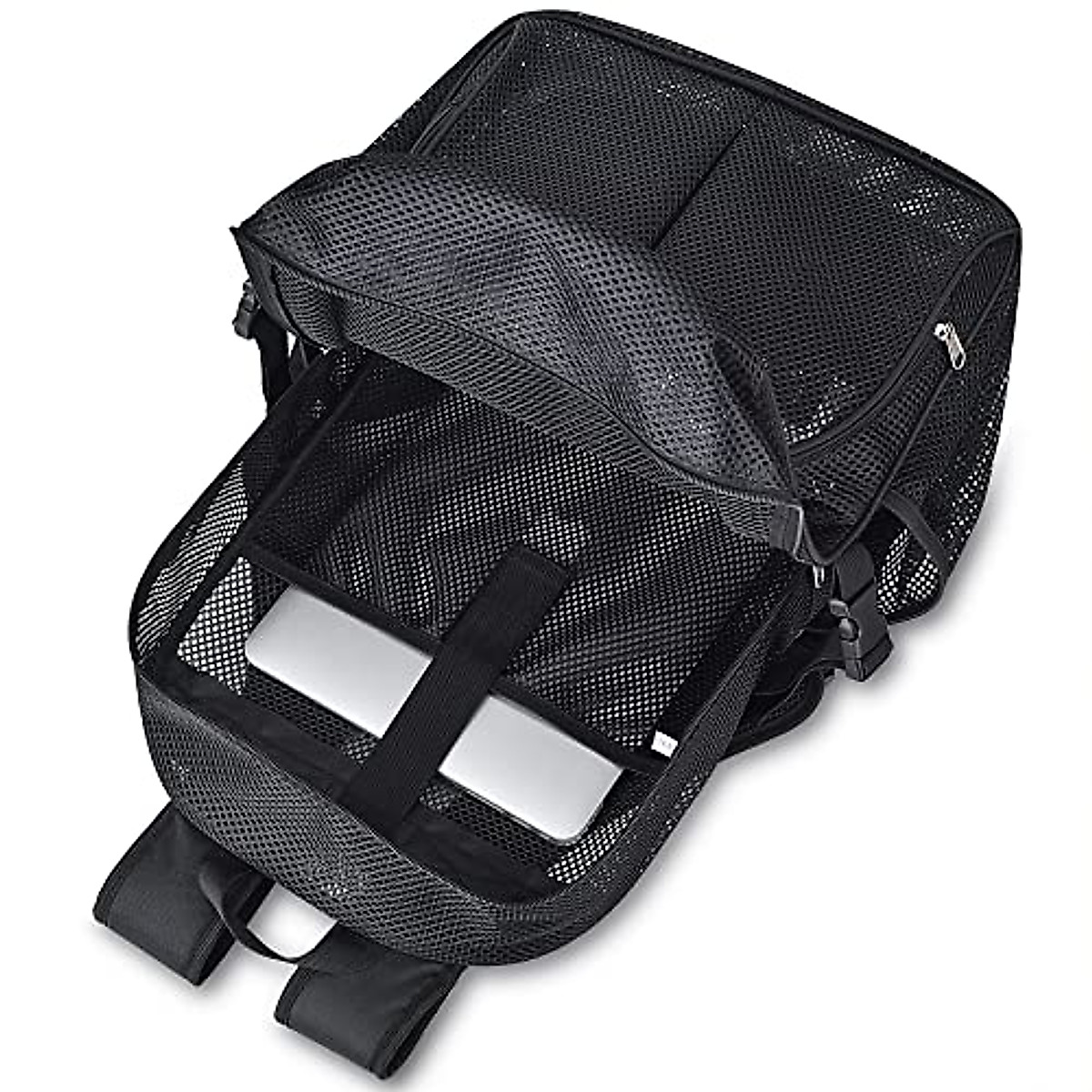 Heavy Duty Mesh Backpack for Adults, 22L Mesh Backpack for School, See Through Black Mesh Bookbag for Boys Girls with Comfort Padded Straps for School, Beach, Swimming, Fitness, Sports(Black)