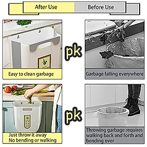 SHAIDOJIO Hanging Kitchen Trash Can, Collapsible Trash can for Kitchen, Wall Mounted Foldable Small Garbage Can Compost Bin, 2.6 Gallon Under Sink Waste Bin for Cabinet/Bedroom/Car/Bathroom (Grey)