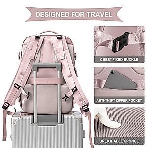 coowoz Large Travel Backpack For Women Men,Carry On Backpack Flight Approved,Hiking Backpack Waterproof Outdoor Rucksack Casual Daypack Fit 15.6 Inch Laptop Shoes Compartment (Pink Purple-L)