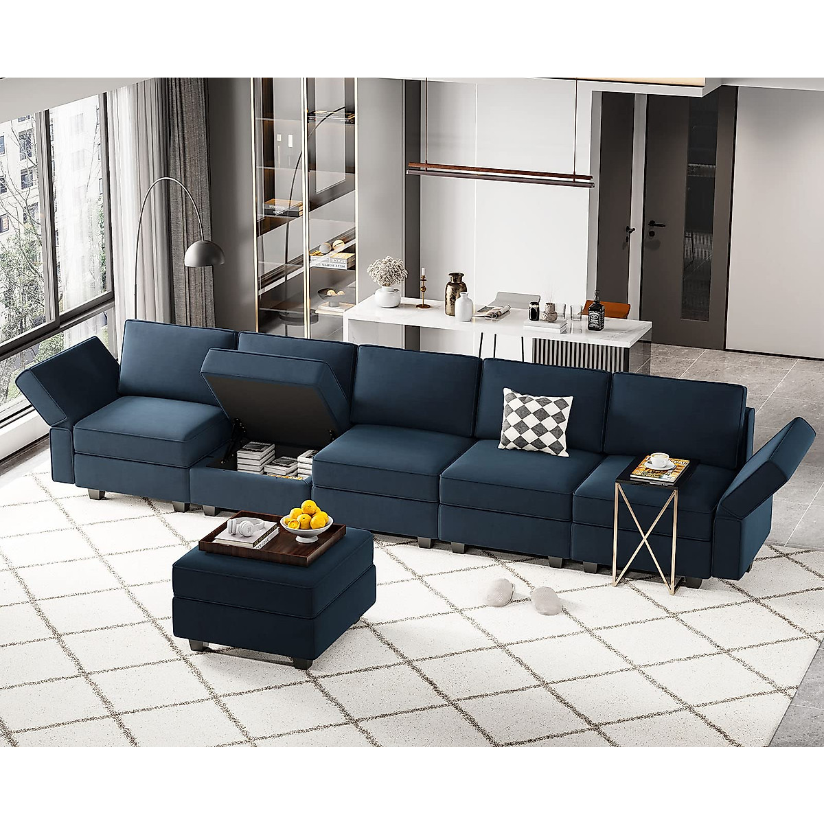 Belffin Modular Velvet Sectional Sofa with Chaise Lounge Sectional Sleeper Sofa with Storage Chaise Sofa Bed Couch for Living Room Blue