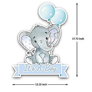Mirabuy Blue Elephant with Balloons It's A Boy Yard Sign with Stake for Baby Shower Decorations