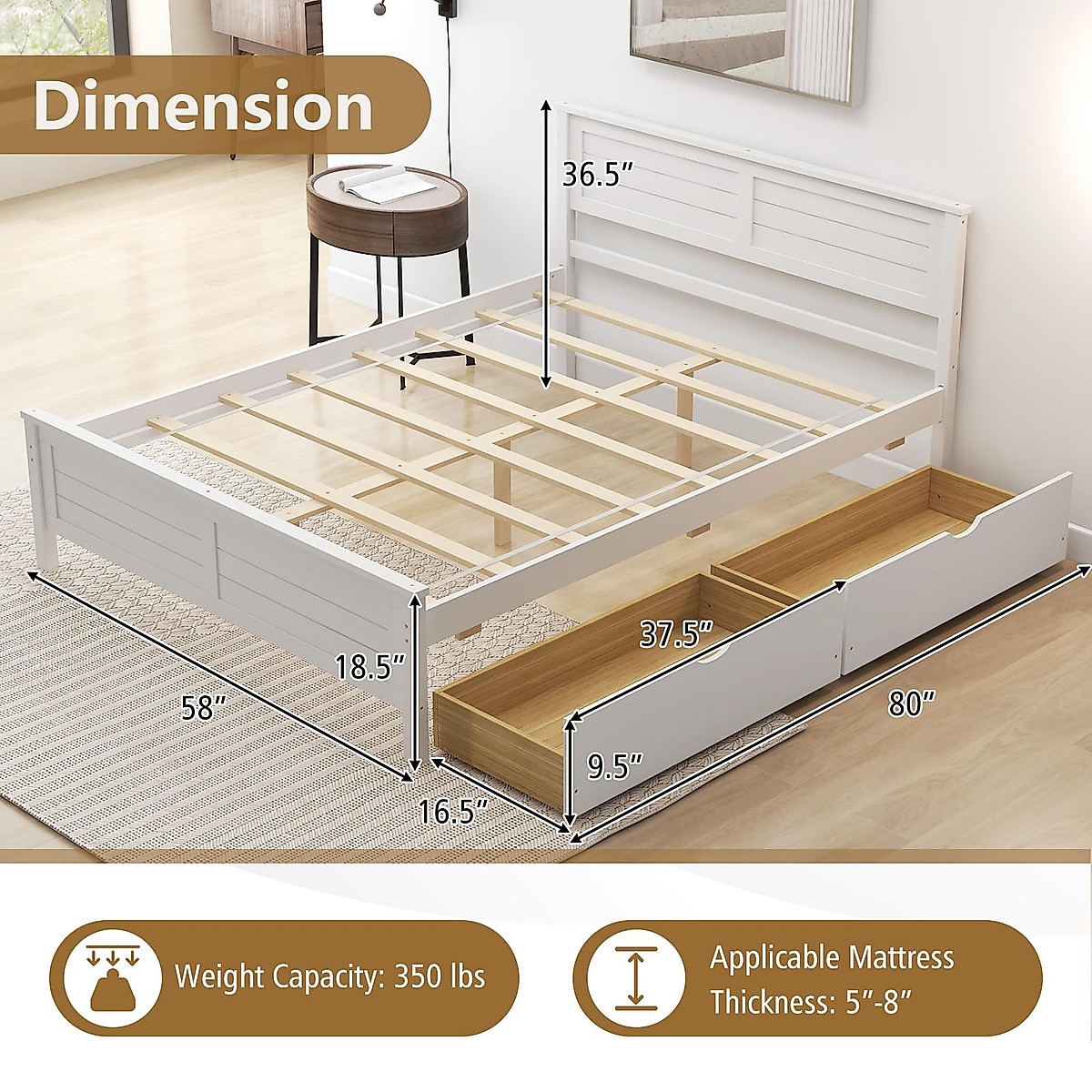 KOMFOTT Full Size Wood Bed Frame with 2 Storage Drawers, Mid Century Platform Bed Frame with Headboard, Sturdy Wooden Slats Support, Modern Mattress Foundation, No Box Spring Required, Easy Assembly