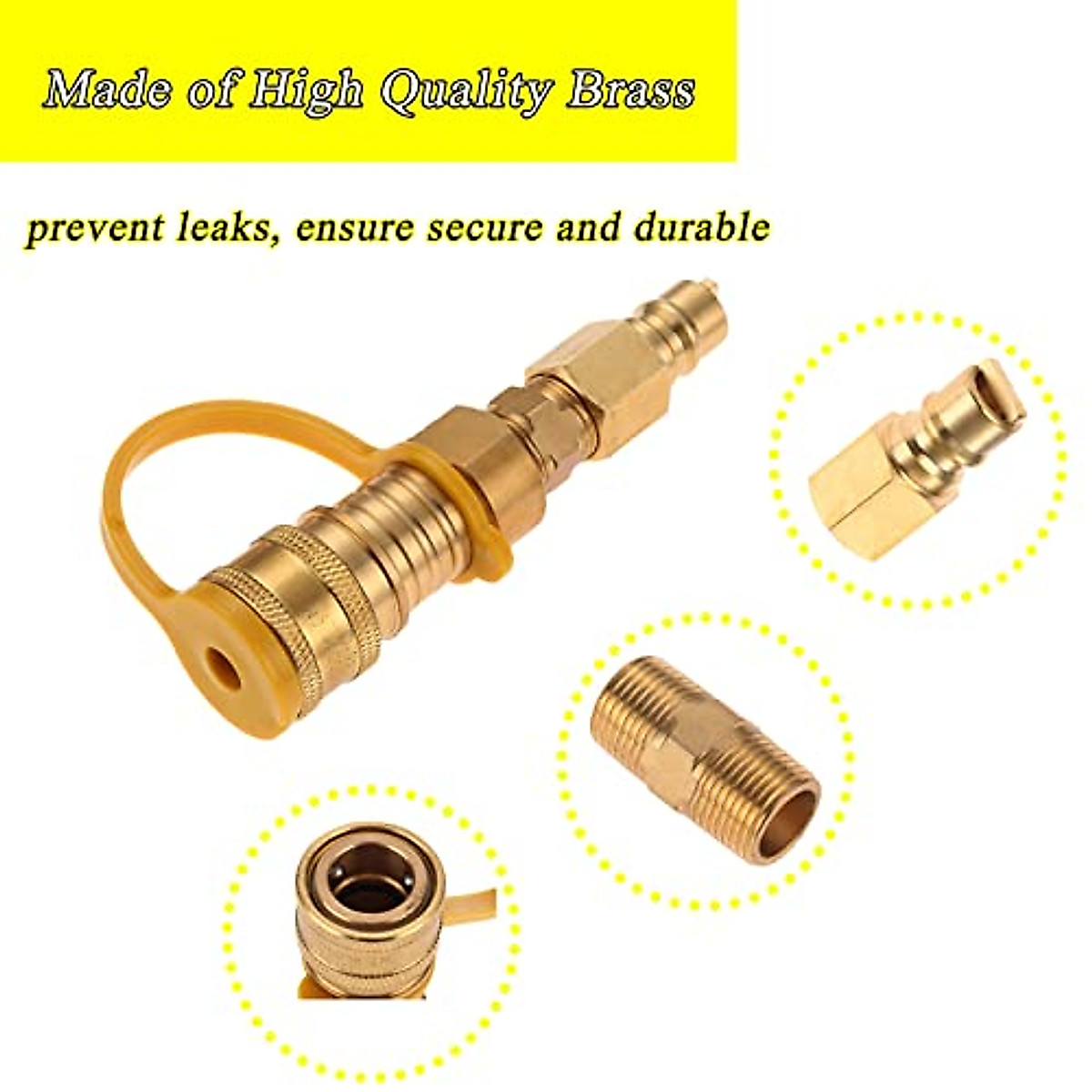 Guofulda 3/8 Inch Natural Gas Quick Connect Fittings, LP Gas Propane Hose Quick Disconnect Kit, Brass Propane Grill Connector Adapter, 3/8” Male Pipe NPT Thread x 3/8” Female Pipe Thread