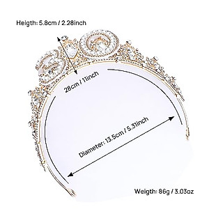 JUSTOTRY 30th Birthday Crown Headband - 30th Birthday Outfit Gifts for Women Rhinestone Headband with Peals for 30th Birthday Decorations