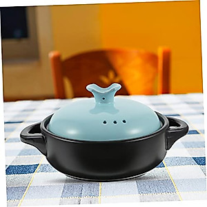 HEMOTON Ceramic Clay Pot Korean Clay Pot Stockpot with Lid Chafing Dishes with Lids Ceramic Stew Pot Oven Pot Sizzling Hot Pot Ceramic Cooking Pots Casserole Kitchen Stew Pot Blue Gas Food