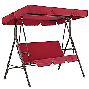 Outdoor Swing Canopy Replacement,Waterproof Patio Chair Top Cover for Swing, 2 & 3 Seater Garden Porch Seat Furniture Sun Shade Patio Swing Hammock Top Sunproof Cover for Patio Garden Yard (E/Red)