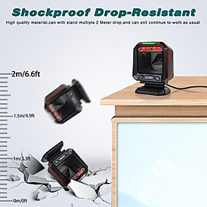 OBZ 1D 2D Desktop Barcode Scanner, Omnidirectional USB Hands-Free Barcode Scanner, 1D 2D PDF417 Bar Code Reader with Automatically Scanning for Retail Store, Supermarket, Warehouse, Library