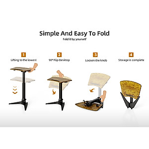 Claiks Mobile Standing Desk, Small Rolling Standing Desk, Pneumatic Height Adjustable Sit-Stand Desk with 90° Tiltable, Portable Mobile Workstation, with Non-Slip Computer Stand, Rustic Brown