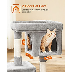 Feandrea Cat Tree, 33.1-Inch Cat Tower, L, Cat Condo for Large Cats up to 16 lb, Large Cat Perch, 2 Cat Caves, Scratching Post, Light Gray UPCT61W