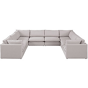 Meridian Furniture 688Beige-Sec8A Mackenzie Collection Modern | Contemporary Linen Textured Upholstered Modular Sectional, Beige, 160" W x 120" D x 35" H
