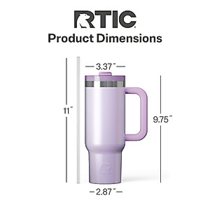 RTIC 30 oz Road Trip Tumbler Double-Walled Insulated Stainless Steel Portable Travel Coffee Mug Cup with Lid, Handle and Straw, Ceramic-Lined, Lavender Glitter