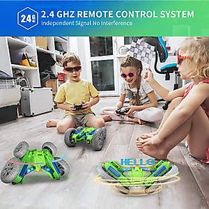 DEERC RC Stunt Car W/Flashing Lights,360 Degrees Tumbling & Rotating W/Novelty Luminous Words,4WD Drift High Speed RC Car,2 Sided Remote Control Car for Boys, 2.4G Crawler Toy Gifts for Kids