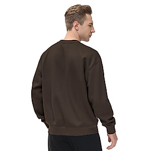 THE GYM PEOPLE Men's Fleece Crewneck Sweatshirt Thick Loose fit Soft Basic Pullover Sweatshirt(Brown, Small)