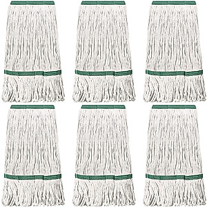6 Pack Heavy Loop End Cotton String Mop Head Heavy Duty Mop Head Commercial Refills Mop Head Replacement for Home Industrial Commercial Cleaning (White, Green)
